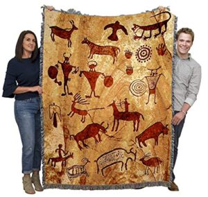 pure country weavers rock art of the ancients blanket – southwest cave rock art – gift tapestry throw woven from cotton – made in the usa (72×54)