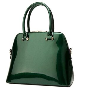 yan show women’s patent leather totes elegant handbag evening bag large capacity top handle purse shell bag green