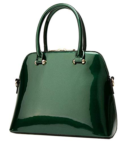 Yan Show Women's Patent Leather Totes Elegant Handbag Evening Bag Large Capacity Top Handle Purse Shell Bag Green