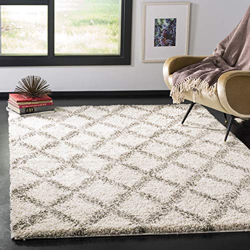 SAFAVIEH Hudson Shag Collection 5'1" x 7'6" Ivory/Grey SGH333A Moroccan Trellis Non-Shedding Living Room Bedroom Dining Room Entryway Plush 2-inch Thick Area Rug