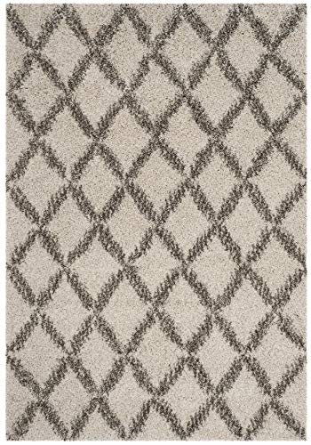 SAFAVIEH Hudson Shag Collection 5'1" x 7'6" Ivory/Grey SGH333A Moroccan Trellis Non-Shedding Living Room Bedroom Dining Room Entryway Plush 2-inch Thick Area Rug