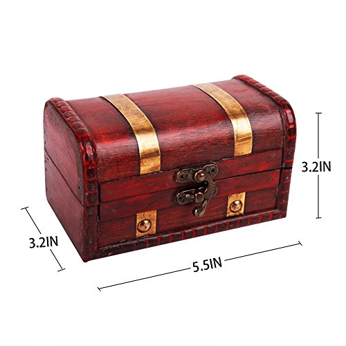 WaaHome Pirate Treasure Boxes Small Wood Treasure Chest Keepsake Box For Kids Gift,Home Decorations (5.5''X3.2''X3.2'')