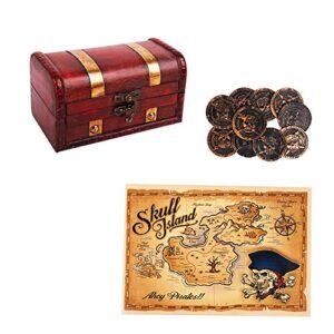 WaaHome Pirate Treasure Boxes Small Wood Treasure Chest Keepsake Box For Kids Gift,Home Decorations (5.5''X3.2''X3.2'')