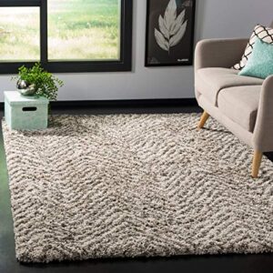 safavieh hudson shag collection 9′ x 12′ ivory/grey sgh375a chevron non-shedding living room bedroom dining room entryway plush 2-inch thick area rug