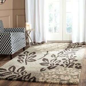 SAFAVIEH Florida Shag Collection 4' Round Smoke / Dark Brown SG456 Floral Non-Shedding Living Room Bedroom Dining Room Entryway Plush 1.2-inch Thick Area Rug