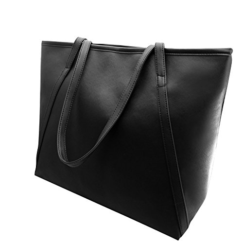 Move on Women’s Shopper Shoulder Bag,Large Capacity Faux Leather Handbag Solid Color Tote Bag Zipper Big for Shopping Black