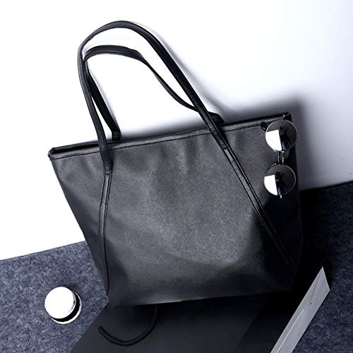 Move on Women’s Shopper Shoulder Bag,Large Capacity Faux Leather Handbag Solid Color Tote Bag Zipper Big for Shopping Black