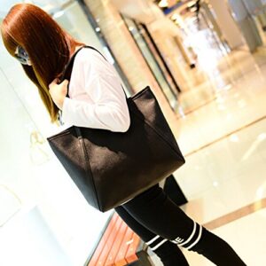 Move on Women’s Shopper Shoulder Bag,Large Capacity Faux Leather Handbag Solid Color Tote Bag Zipper Big for Shopping Black