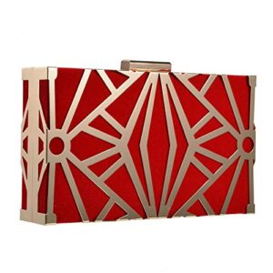 uborse women clutch bag velvet purse metal vintage evening bag hollow wedding party handbag red