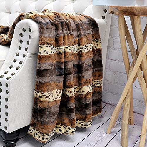 Home Soft Things Animal Printed Double Sided Faux Fur Throw, 50" x 60'', Brushed Leopard Heavy Warm Soft Stripe Throw Blanket for Kids Adults Great Gifts