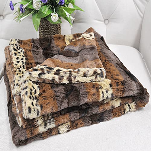 Home Soft Things Animal Printed Double Sided Faux Fur Throw, 50" x 60'', Brushed Leopard Heavy Warm Soft Stripe Throw Blanket for Kids Adults Great Gifts