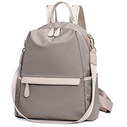 Mn&Sue Waterproof Nylon Casual Backpack Purse for Women School Shoulder Bag Rucksack Ladies Travel bags (Style B Beige)