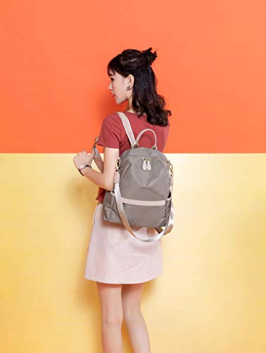 Mn&Sue Waterproof Nylon Casual Backpack Purse for Women School Shoulder Bag Rucksack Ladies Travel bags (Style B Beige)