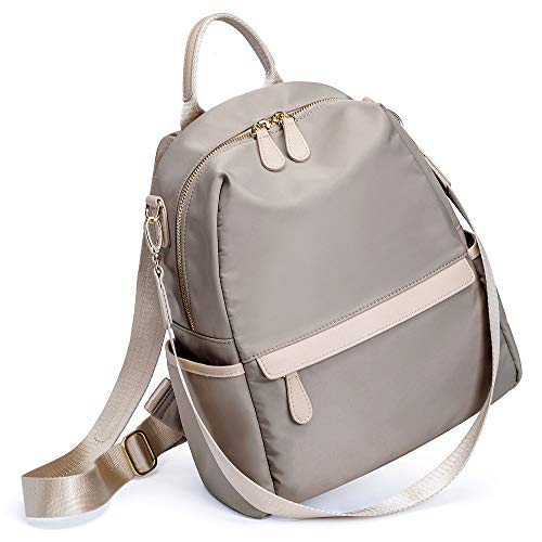 Mn&Sue Waterproof Nylon Casual Backpack Purse for Women School Shoulder Bag Rucksack Ladies Travel bags (Style B Beige)