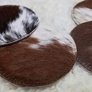 Set of 4 Natural Cowhide Tea Coasters | Hair On Round Tea Coasters for Multipurpose