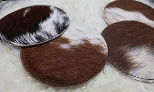 Set of 4 Natural Cowhide Tea Coasters | Hair On Round Tea Coasters for Multipurpose