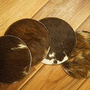 Set of 4 Natural Cowhide Tea Coasters | Hair On Round Tea Coasters for Multipurpose