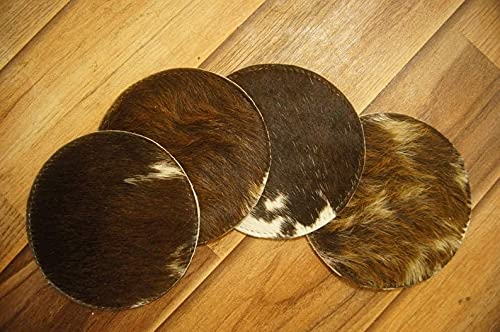 Set of 4 Natural Cowhide Tea Coasters | Hair On Round Tea Coasters for Multipurpose