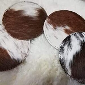 Set of 4 Natural Cowhide Tea Coasters | Hair On Round Tea Coasters for Multipurpose