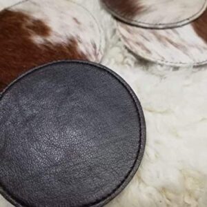 Set of 4 Natural Cowhide Tea Coasters | Hair On Round Tea Coasters for Multipurpose