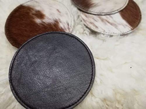 Set of 4 Natural Cowhide Tea Coasters | Hair On Round Tea Coasters for Multipurpose