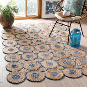 safavieh cape cod collection 5′ x 8′ blue / natural cap306m handmade boho braided jute & denim area rug