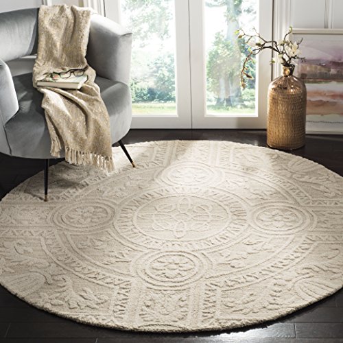 SAFAVIEH Blossom Collection 6' Round Light Grey/Ivory BLM109F Handmade Premium Wool Area Rug