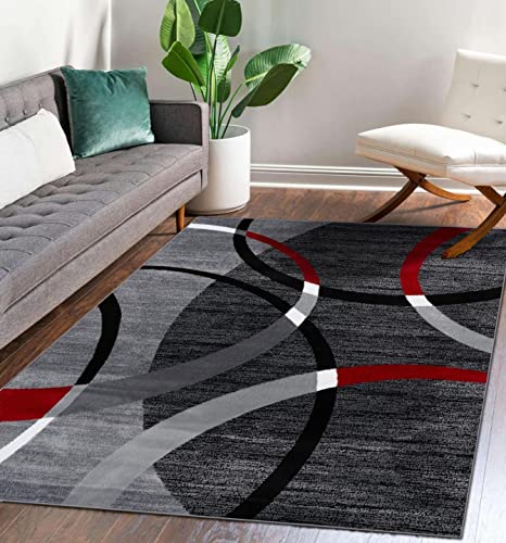 Persian-Rugs Luxe Weavers Victoria Collection 3895 Gray 8 ft x 11 ft Modern Abstract Geometric Stain Resistant Area Rug