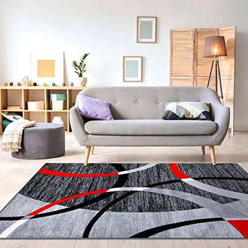 Persian-Rugs Luxe Weavers Victoria Collection 3895 Gray 8 ft x 11 ft Modern Abstract Geometric Stain Resistant Area Rug