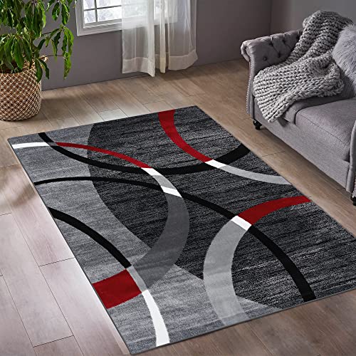 Persian-Rugs Luxe Weavers Victoria Collection 3895 Gray 8 ft x 11 ft Modern Abstract Geometric Stain Resistant Area Rug