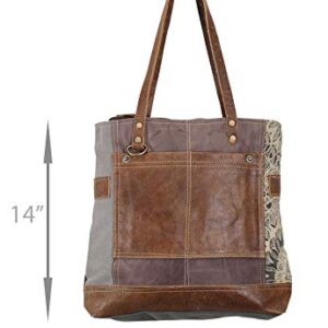 Myra Bags Side Floral Print Upcycled Canvas Tote Bag S-0915, Tan, Khaki, Brown, One_Size