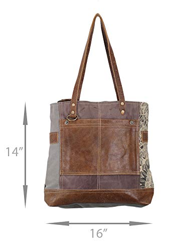 Myra Bags Side Floral Print Upcycled Canvas Tote Bag S-0915, Tan, Khaki, Brown, One_Size