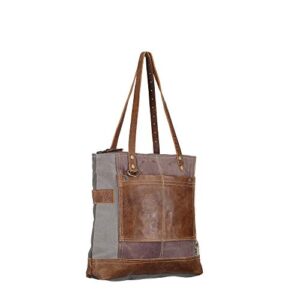 Myra Bags Side Floral Print Upcycled Canvas Tote Bag S-0915, Tan, Khaki, Brown, One_Size