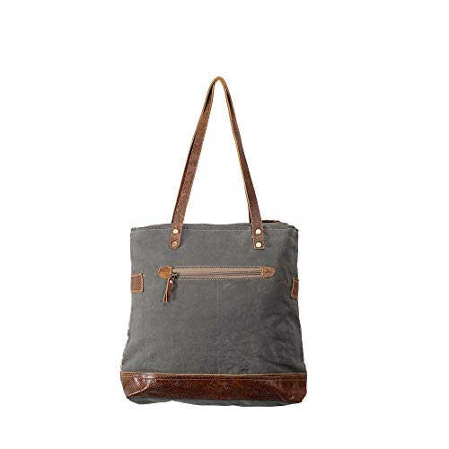 Myra Bags Side Floral Print Upcycled Canvas Tote Bag S-0915, Tan, Khaki, Brown, One_Size