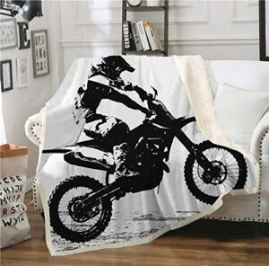 shompe dirt bike throw blanket motocross racer extreme sports printed soft 3d cool plush sherpa kids men boys fleece blankets 50″x 60″