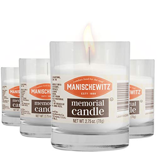 Manischewitz 24 Hour Candles, 1 Day Glass Yahrzeit Memorial Candles (4 Pack) | Burns Approximately 26 Hours, Good for Yizkor and Yom Kippur Holidays, Ner Neshama in Glass Tumbler