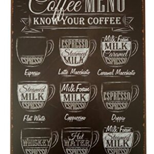 ERLOOD Coffee Menu Know Your Coffee Tin Sign Wall Retro Metal Bar Pub Poster Metal 12 X 8