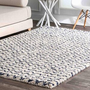 nuloom cuellar chevron shag area rug, 5′ x 8′, navy