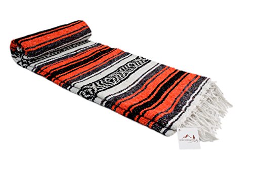 Open Road Goods Orange and Black Mexican Falsa Blanket - Great for The Beach, Picnics, Yoga, or a Throw! Handwoven Colors of Halloween Blanket