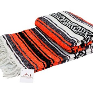 Open Road Goods Orange and Black Mexican Falsa Blanket - Great for The Beach, Picnics, Yoga, or a Throw! Handwoven Colors of Halloween Blanket