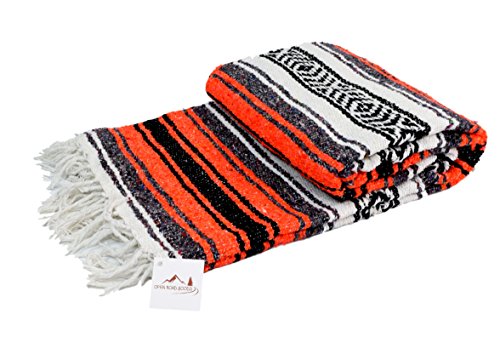 Open Road Goods Orange and Black Mexican Falsa Blanket - Great for The Beach, Picnics, Yoga, or a Throw! Handwoven Colors of Halloween Blanket