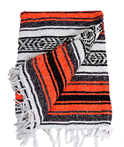 Open Road Goods Orange and Black Mexican Falsa Blanket - Great for The Beach, Picnics, Yoga, or a Throw! Handwoven Colors of Halloween Blanket