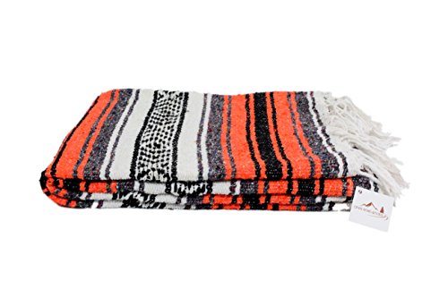 Open Road Goods Orange and Black Mexican Falsa Blanket - Great for The Beach, Picnics, Yoga, or a Throw! Handwoven Colors of Halloween Blanket