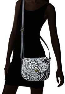 Anna by Anuschka Women's Genuine Leather Flap-Over Cross Body | Hand Painted Original Artwork | Patchwork Pewter