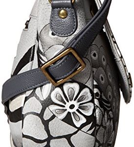 Anna by Anuschka Women's Genuine Leather Flap-Over Cross Body | Hand Painted Original Artwork | Patchwork Pewter