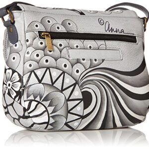 Anna by Anuschka Women's Genuine Leather Flap-Over Cross Body | Hand Painted Original Artwork | Patchwork Pewter