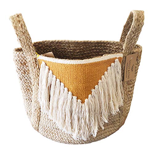 Gully And Vine Jute Basket Planter with Handles – Modern Natural Woven Boho Décor Used as Indoor Pot Plant Cover for 11 inch Pot, Storage Organizer, Toys, Laundry – 13 inch x 12 inch H x 14 inch