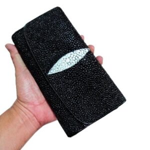 BangkokThailand VERY NICE FOR WOMEN GENUINE STINGRAY LEATHER CLUTCH WALLET SIZE = 5.0 INCHES X 8.0 INCHES