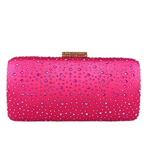 elegant women fuchsia crystal clutch evening bags wedding cocktail box handbag purse