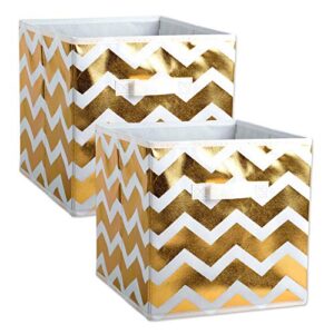 dii non woven polyester storage bin, metallic chevron, gold, large set of 2